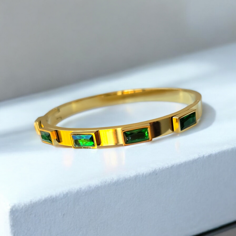 Green Stone Gold Openable Bangle Bracelet – Rupak Jewels
